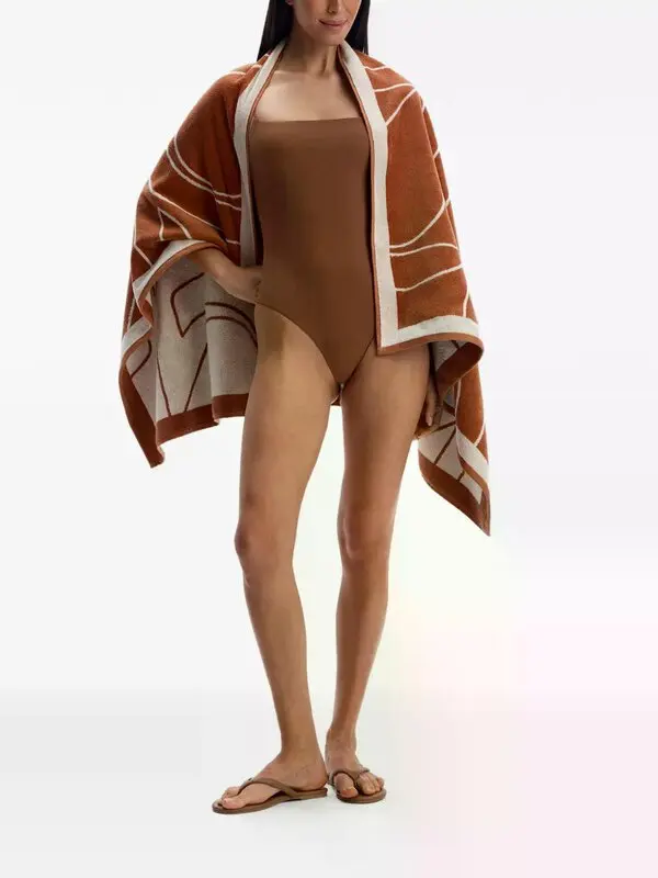 12 STOREEZ Open Back Square Neck Swimsuit - Brown