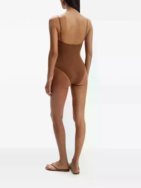 12 STOREEZ Open Back Square Neck Swimsuit - Brown