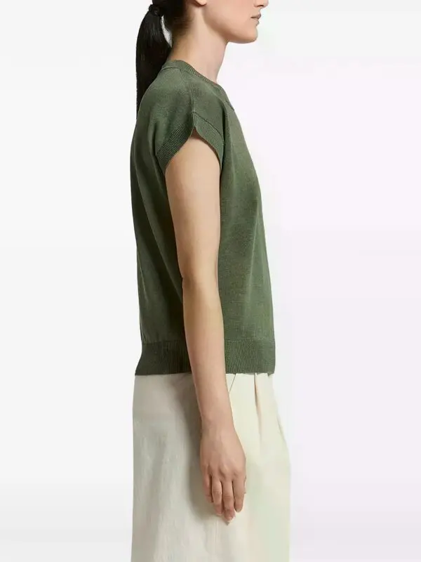 Peserico Crew Neck Cap Sleeve Sweater With Bead-embellished Pocket - Green