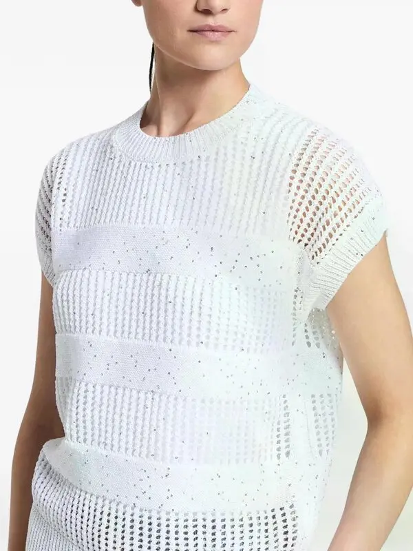Peserico Sequin-embellished Open-knit Crew Neck Sweater