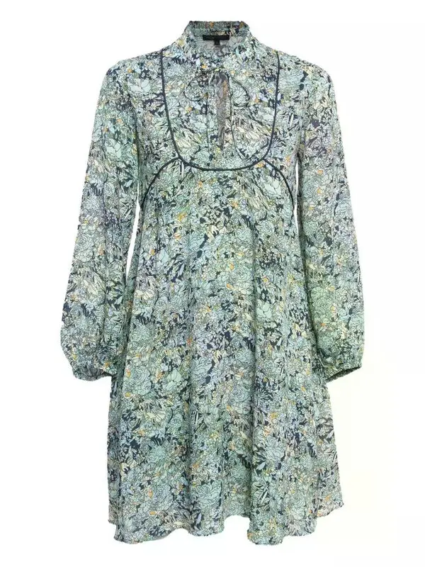 Maje Floral-print Dress With Mock Neck And Lace-up Detail