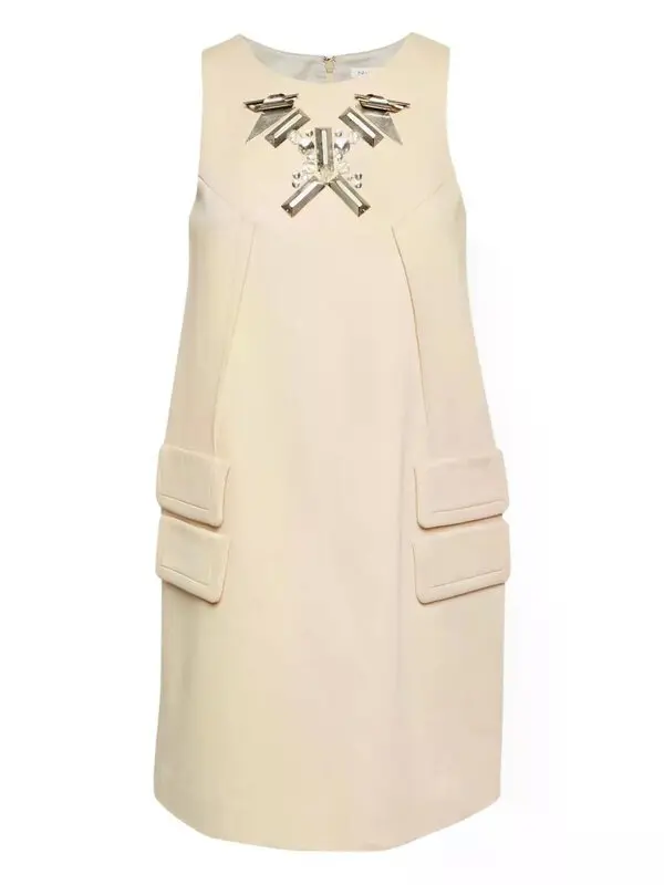 Paule Ka Embellished Sleeveless Mini Dress With Flap Pockets