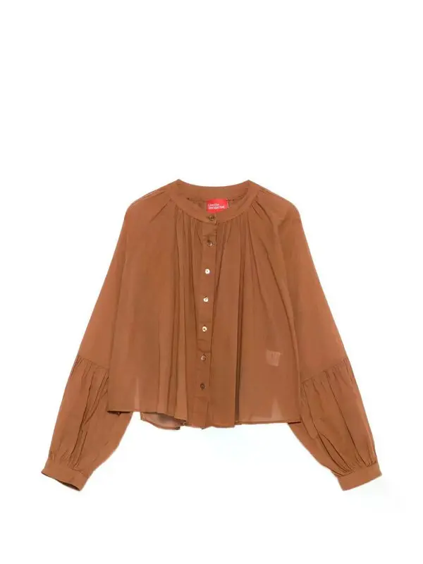 MERCI Gathered Buttoned Shirt - Brown