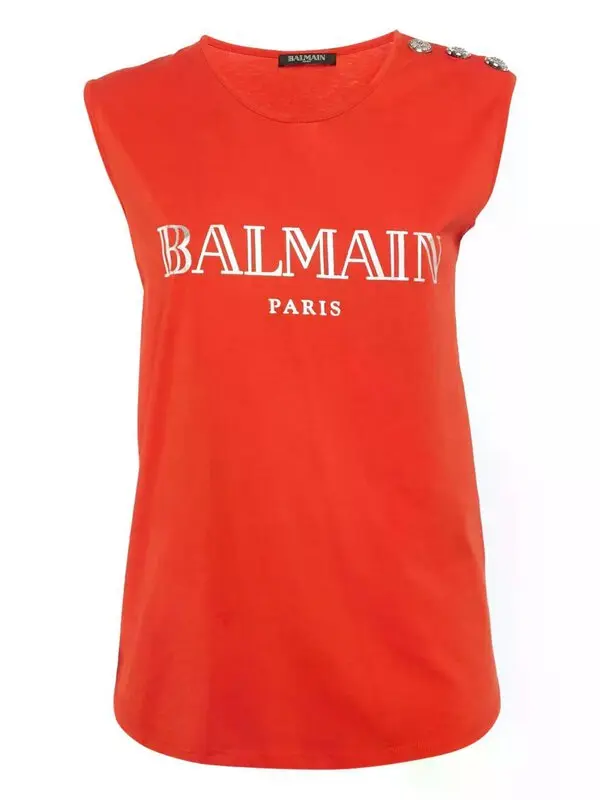 Balmain Sleeveless Logo Print T-shirt - Red