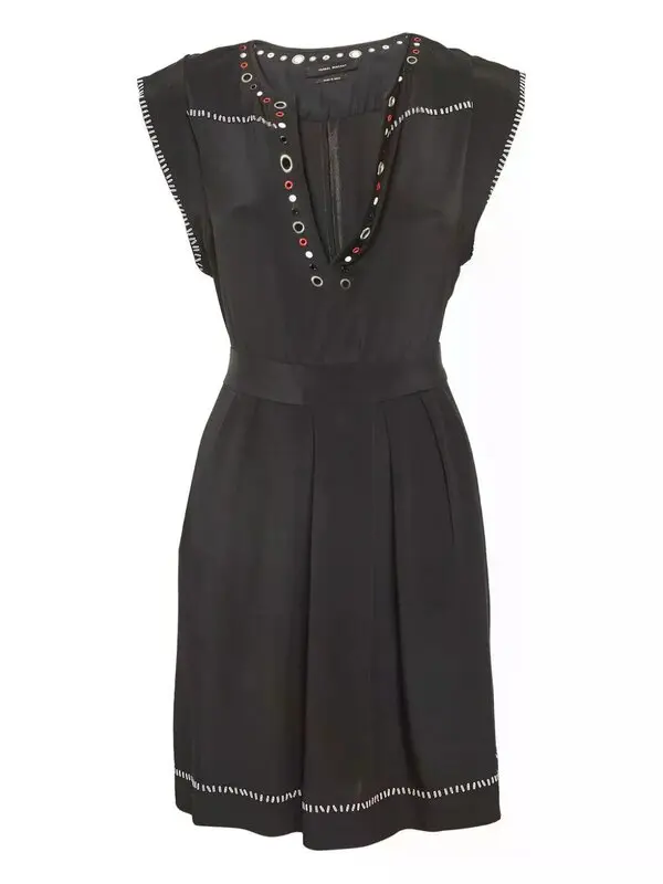 ISABEL MARANT VINTAGE Silk Eyelet Detail V-neck Sleeveless Dress - Black