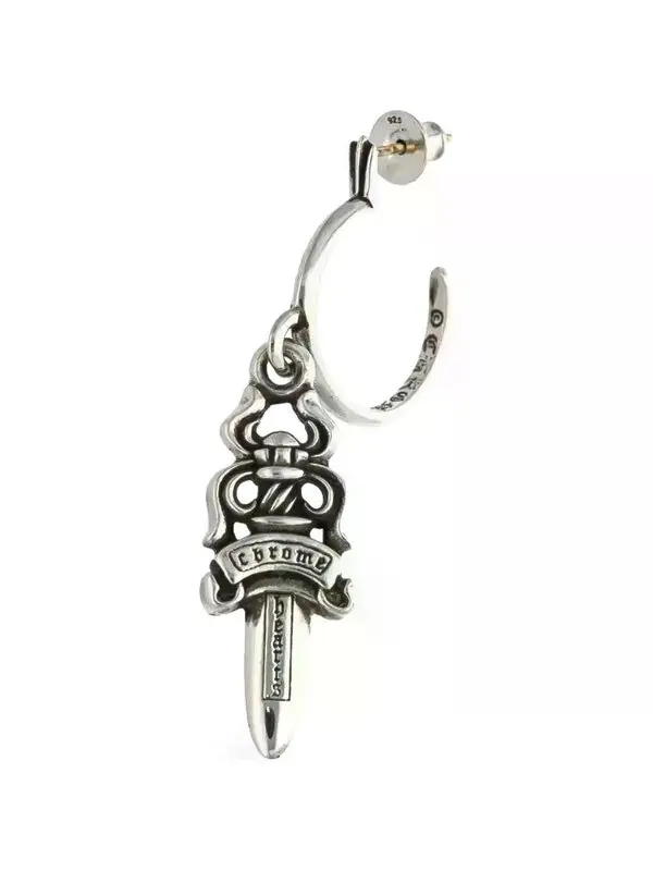 Chrome Hearts Dagger Pendant Hoop Earring - Silver