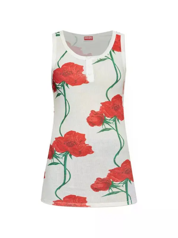 Kenzo Floral-print Ribbed Tank Top - White