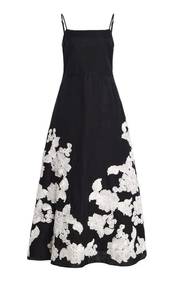 Simkhai Annabella Soutache Linen Midi Dress - Black