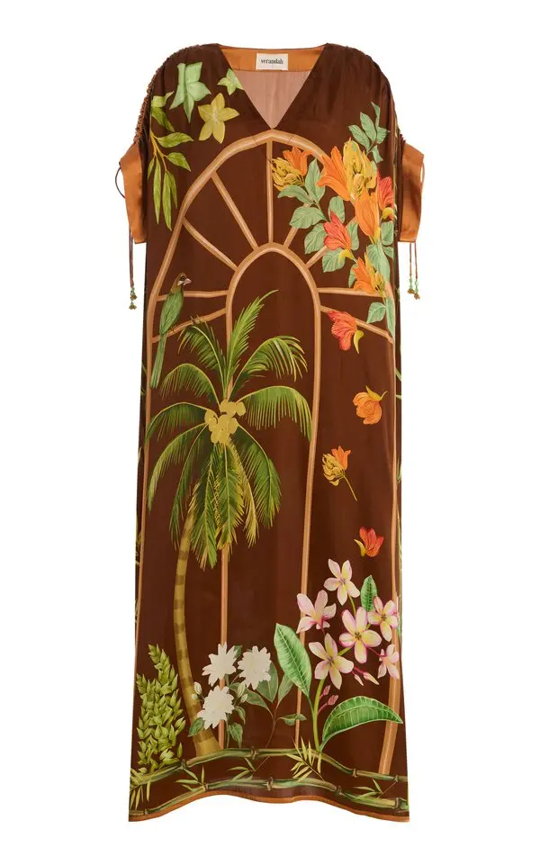 Verandah Satin Kaftan With Drawstring Shoulders