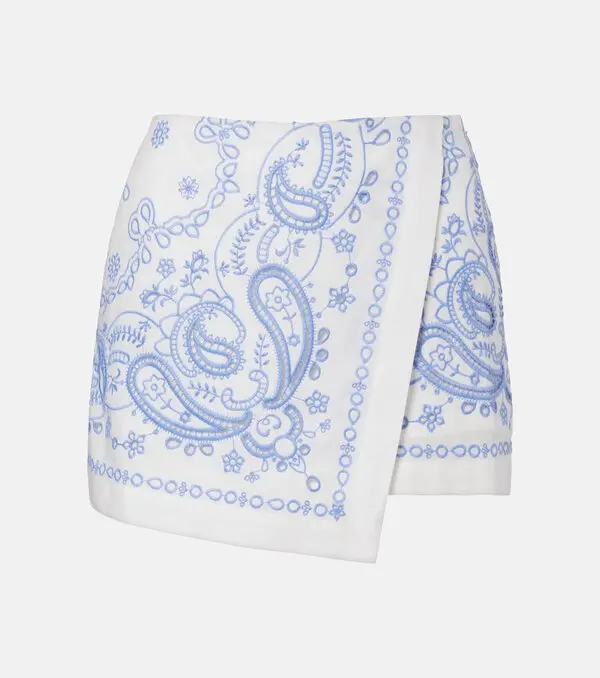 SELF-PORTRAIT Embroidered Linen & Cotton Skort