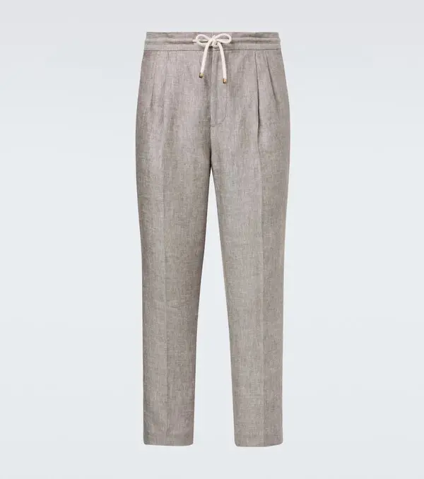 Brunello Cucinelli Tapered Hemp And Linen Trousers - Grey