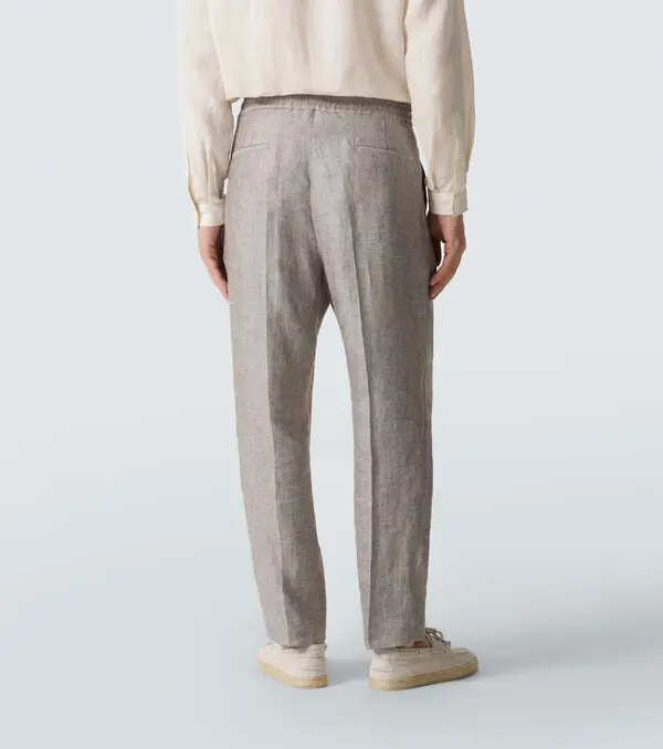 Brunello Cucinelli Tapered Hemp And Linen Trousers - Grey