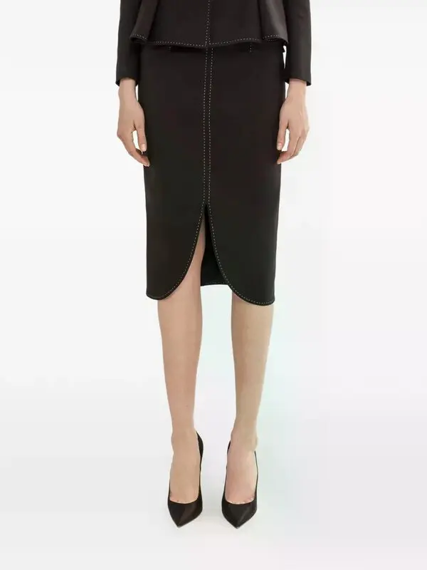 NISSA High-waisted Pencil Skirt With Contrast Stitching - Black
