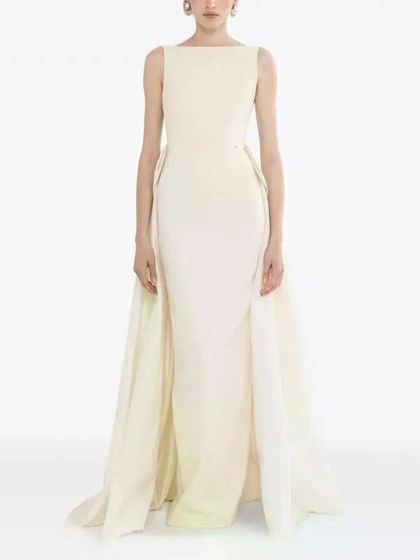 NISSA Sleeveless Maxi Dress With Bow Detail And Train - Neutrals