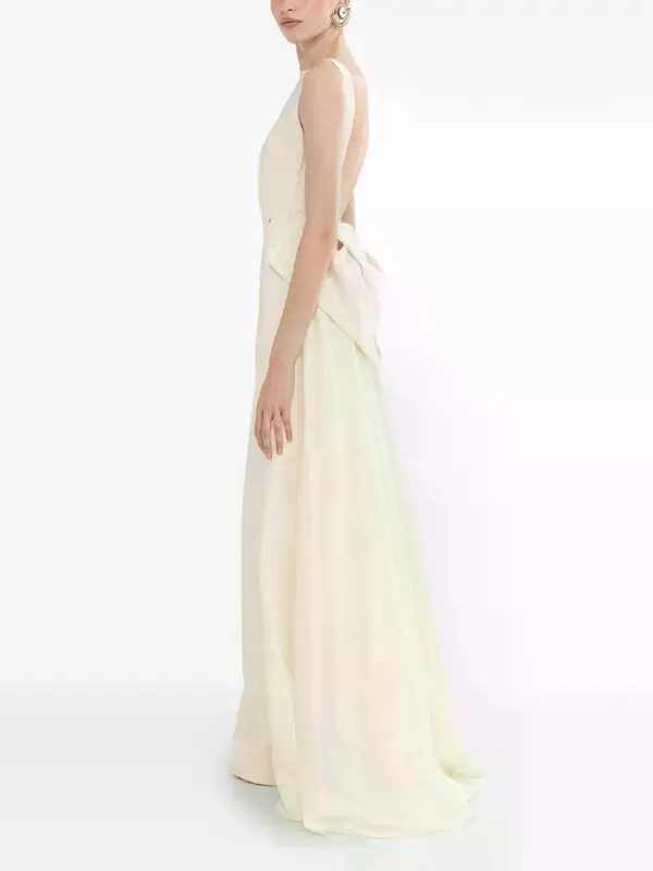 NISSA Sleeveless Maxi Dress With Bow Detail And Train - Neutrals