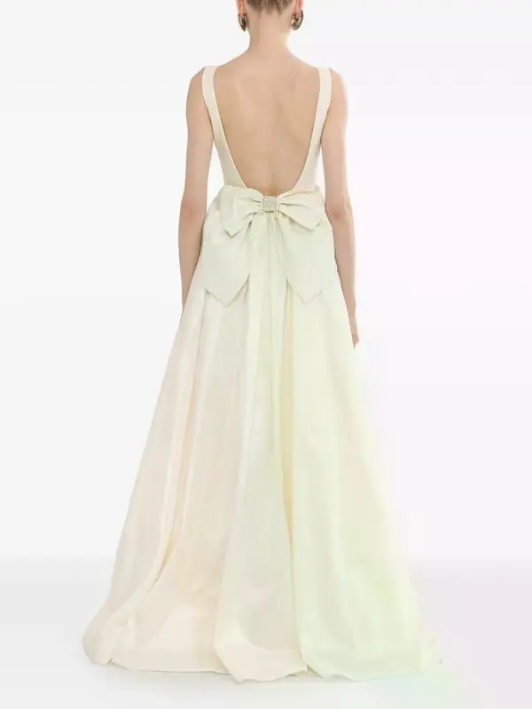 NISSA Sleeveless Maxi Dress With Bow Detail And Train - Neutrals