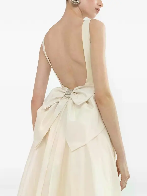 NISSA Sleeveless Maxi Dress With Bow Detail And Train - Neutrals