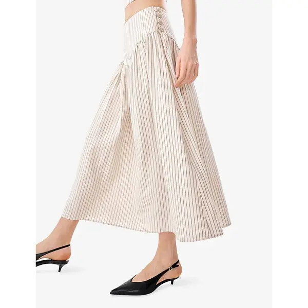 OMNES Lucille Flared Midi Skirt - Cream/black Stripe