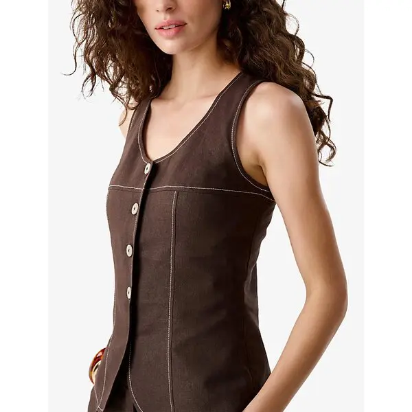 OMNES Sleeveless Linen-blend Top With Contrast Stitching