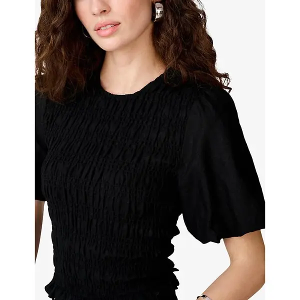 OMNES Nicolla Shirred Bodice Linen-blend Top - Black