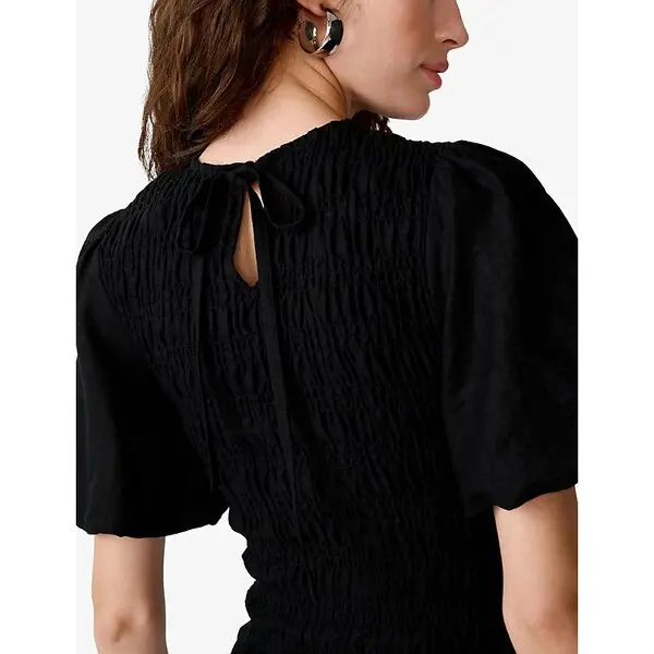 OMNES Nicolla Shirred Bodice Linen-blend Top - Black