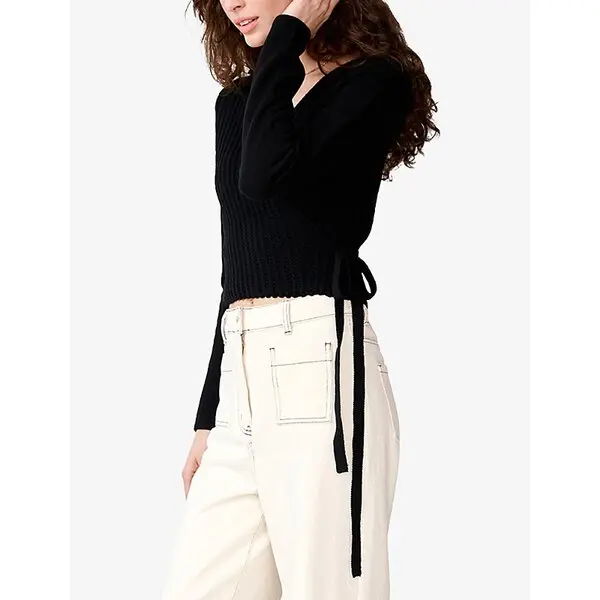 OMNES Soleil Knitted Wrap Top - Black
