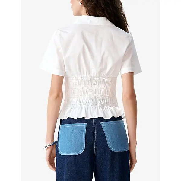 OMNES Merida Shirred-panel Short-sleeve Cotton Blouse - White
