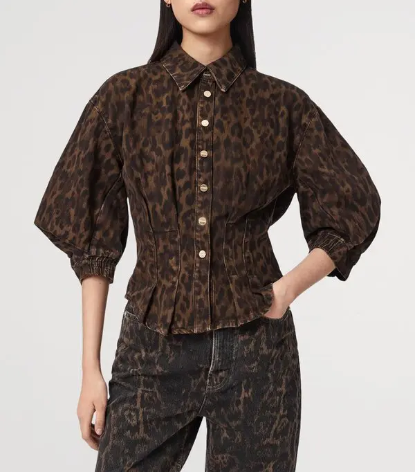 ALLSAINTS Nancy Leopard Print Denim Shirt