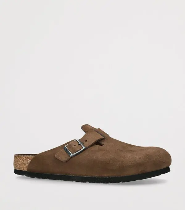 BIRKENSTOCK Suede Boston Clogs With Buckle Fastening - Brown
