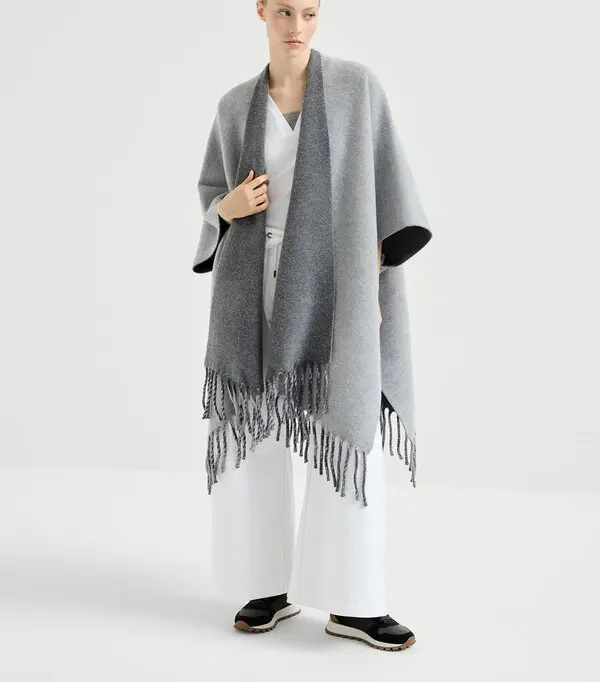 Brunello Cucinelli Wool-cashmere Reversible Poncho - Grey