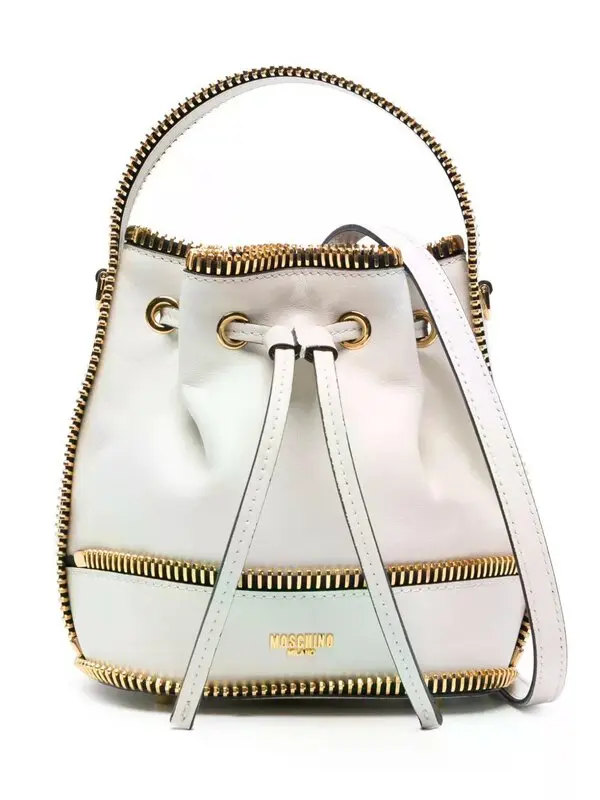 Moschino Leather Bucket Bag With Exposed-zip Detail - Neutrals