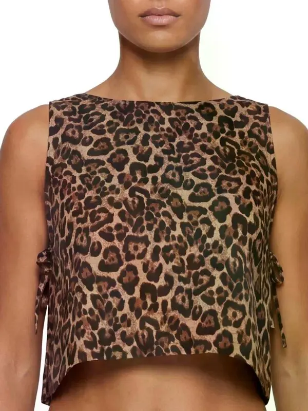 PARAMIDONNA Leopard-print Side-tie Beach Top - Brown