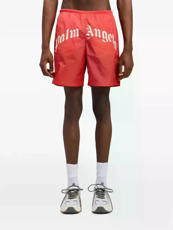Palm Angels Curved Logo Swimshorts - Red