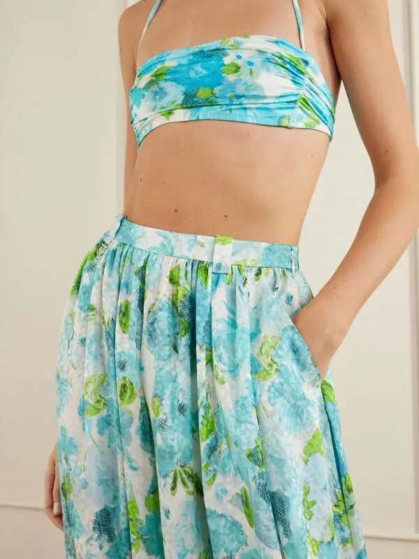 Chloé Floral-print Silk-jacquard Balloon Trousers - Blue
