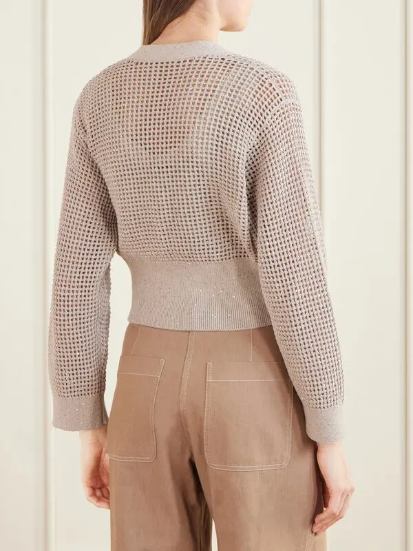Brunello Cucinelli Sequin-embellished Open-knit Cardigan