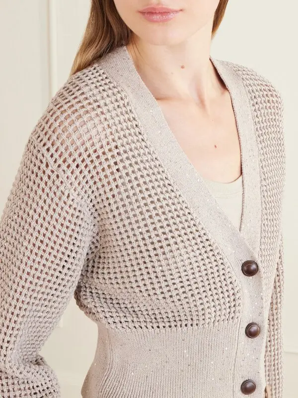 Brunello Cucinelli Sequin-embellished Open-knit Cardigan