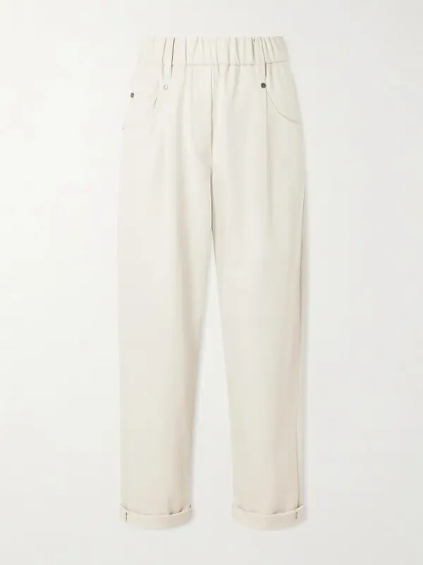 Brunello Cucinelli Tapered Cotton-blend Trousers - Neutrals