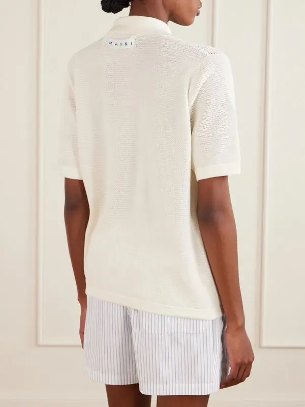Marni Embroidered Open-knit Cotton Polo Shirt