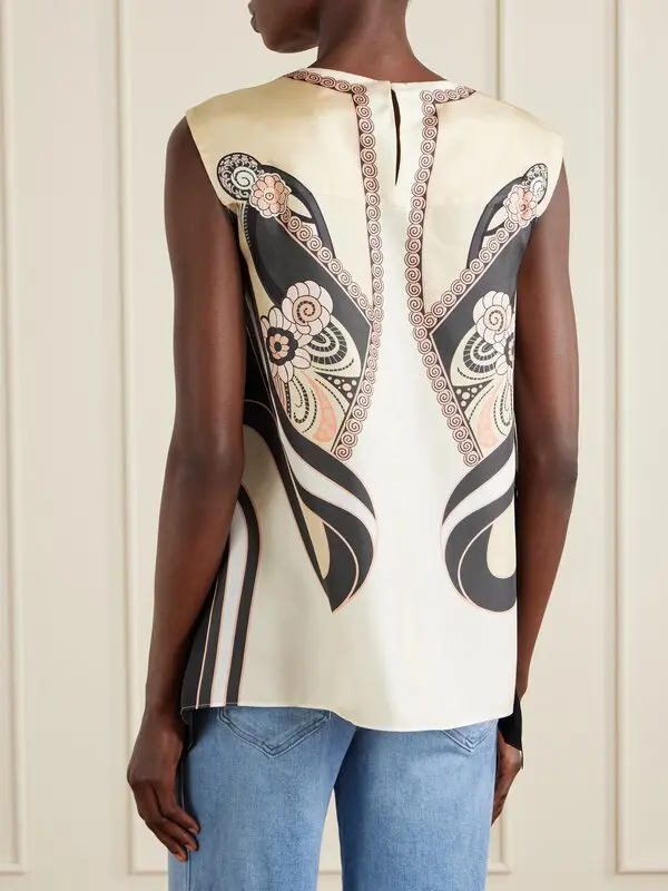 La DoubleJ San Carlo Asymmetric Printed Silk-twill Blouse - Neutrals