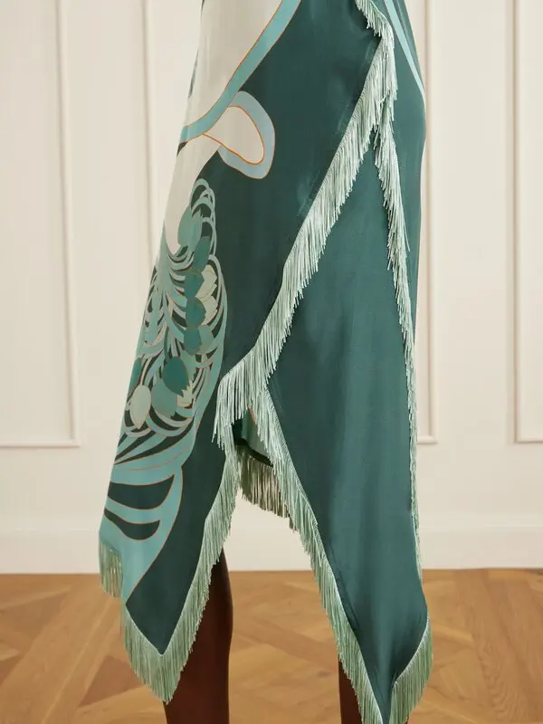 La DoubleJ Fringed Printed Silk-satin Midi Dress