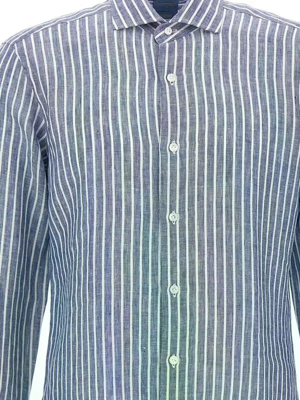 BARBA NAPOLI Striped Linen Shirt - Blue