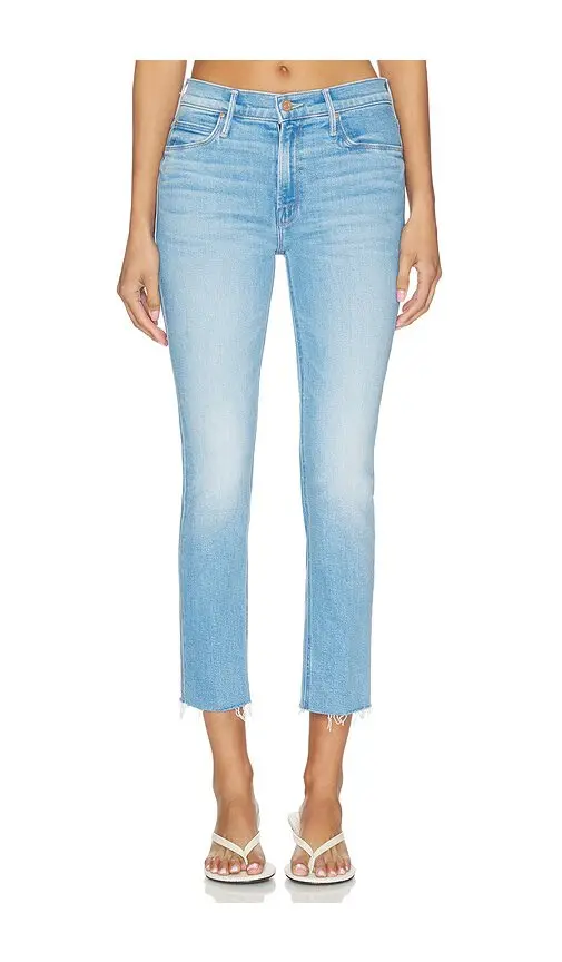 MOTHER The Mid Rise Dazzler Crop Fray Jeans - Blue