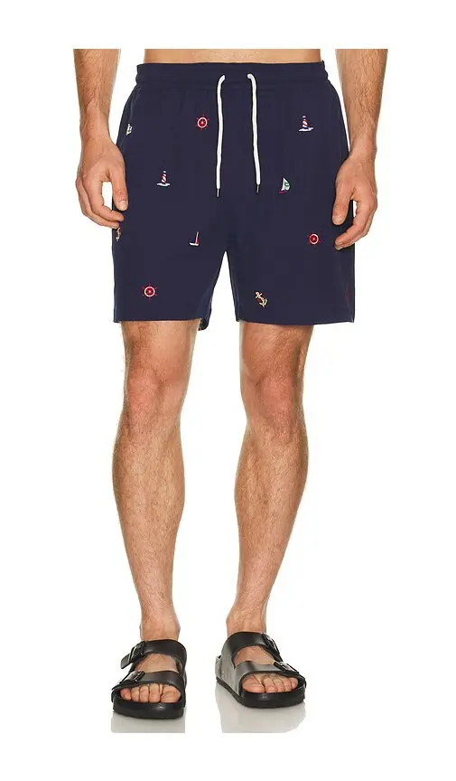 Polo Ralph Lauren Stretch Polyester Boat All-over Print Swim Trunk - Blue