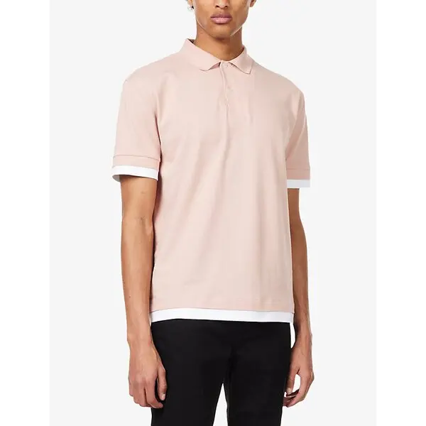 7 For All Mankind Double-layer Collared Cotton Polo Top - Rose