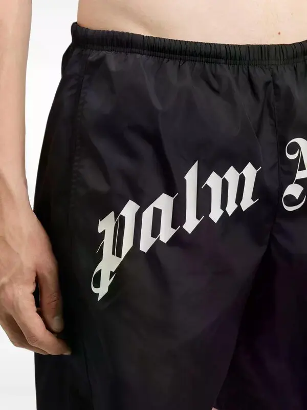 Palm Angels Curved Printed-logo Swim Shorts - Black