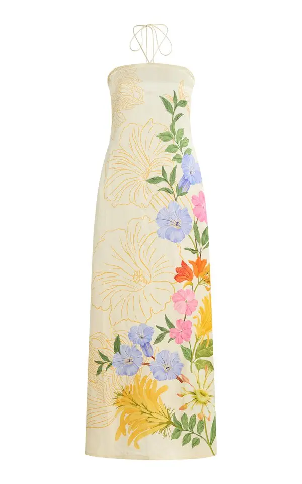 Verandah Floral Garden Linen-blend Satin Dress - Multi