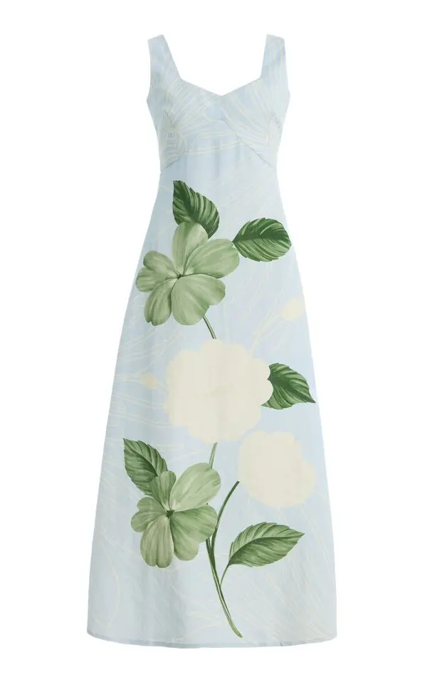 Verandah Floral Print Cotton-linen Maxi Dress - Blue