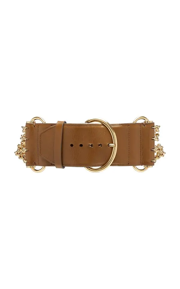 Chloé Wide Leather Chain Belt - Khaki