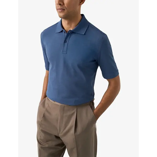 Eton Short-sleeved Cotton-piqué Polo Shirt - Mid Blue