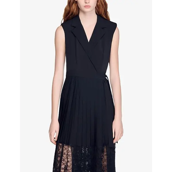 Sandro Sleeveless Collared Lace-embroidered Woven Maxi Dress